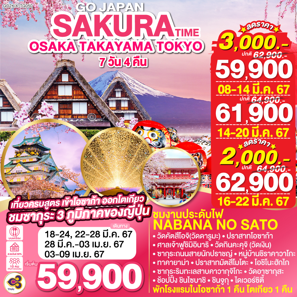 OSAKA TAKAYAMA TOKYO SAKURA TIME 7D4Nโดยสายการบินไทย [TG]